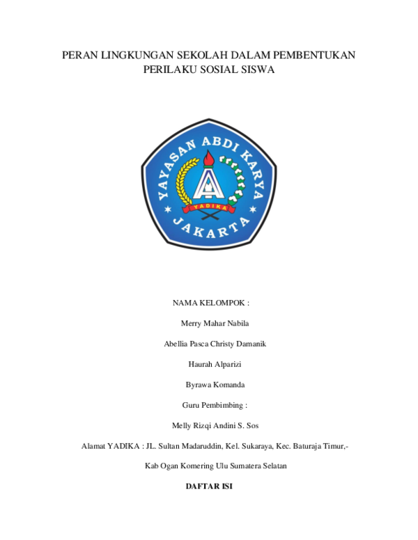 (PDF) PERAN LINGKUNGAN SEKOLAH DALAM PEMBENTUKAN PERILAKU SOSIAL SISWA