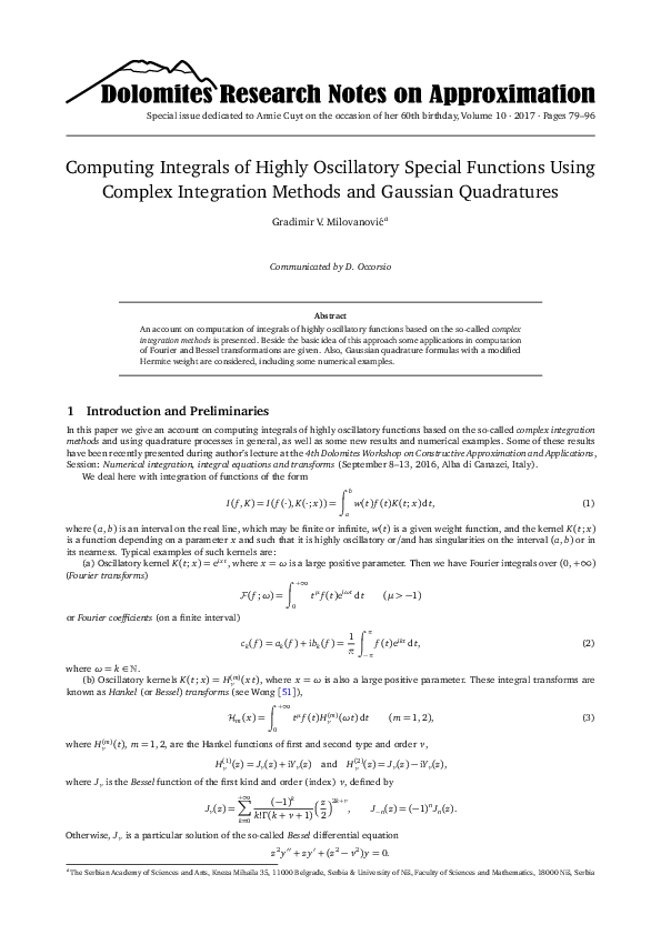 (PDF) Computing Integrals of Highly Oscillatory Special Functions Using Complex Integration ...