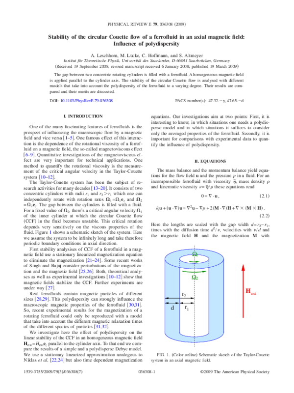 (PDF) Stability of the circular Couette flow of a ferrofluid in an axial magnetic field ...