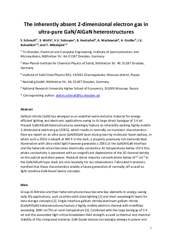 (PDF) The inherently absent 2-dimensional electron gas in ultra-pure GaN/AlGaN heterostructures