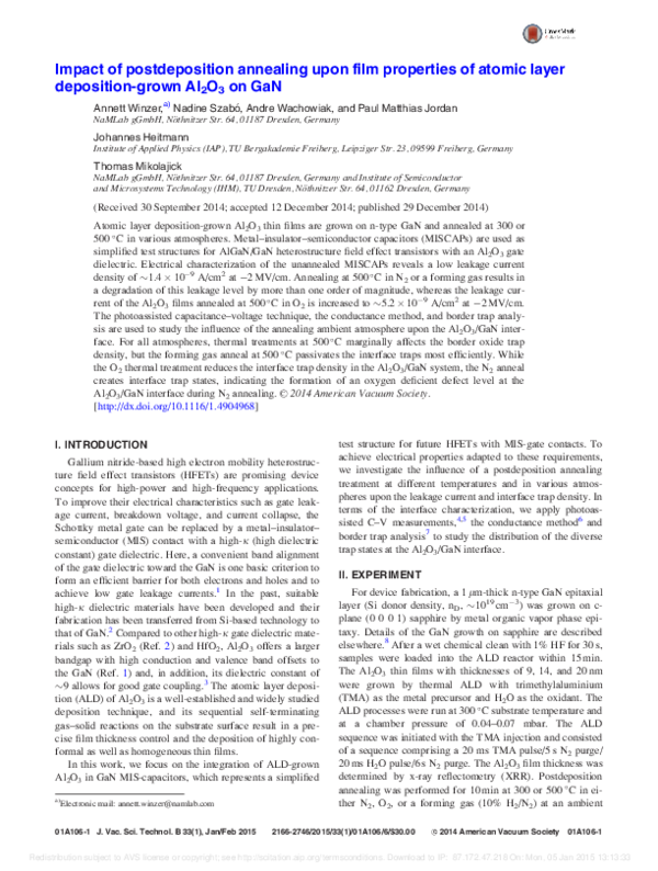 (PDF) Impact of postdeposition annealing upon film properties of atomic ...