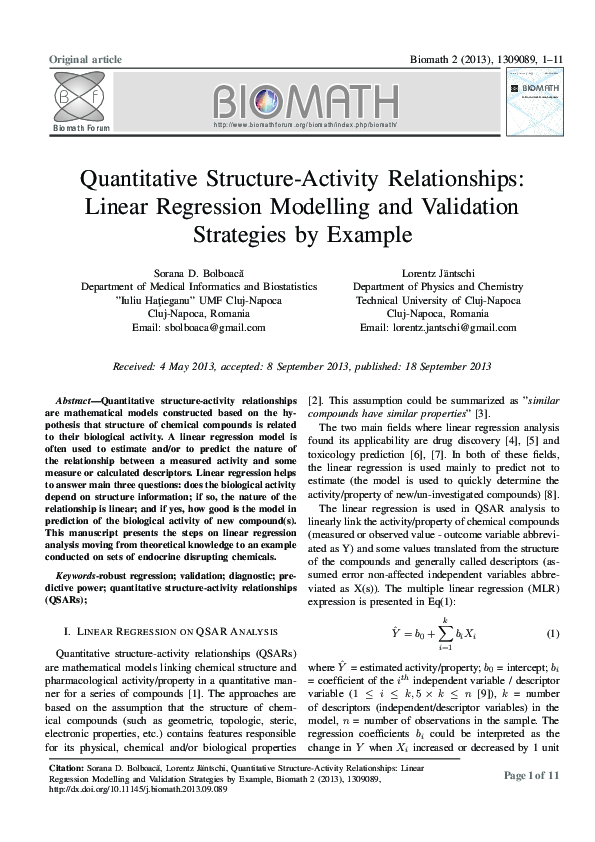 (PDF) Quantitative Structure-Activity Relationships: Linear Regression ...