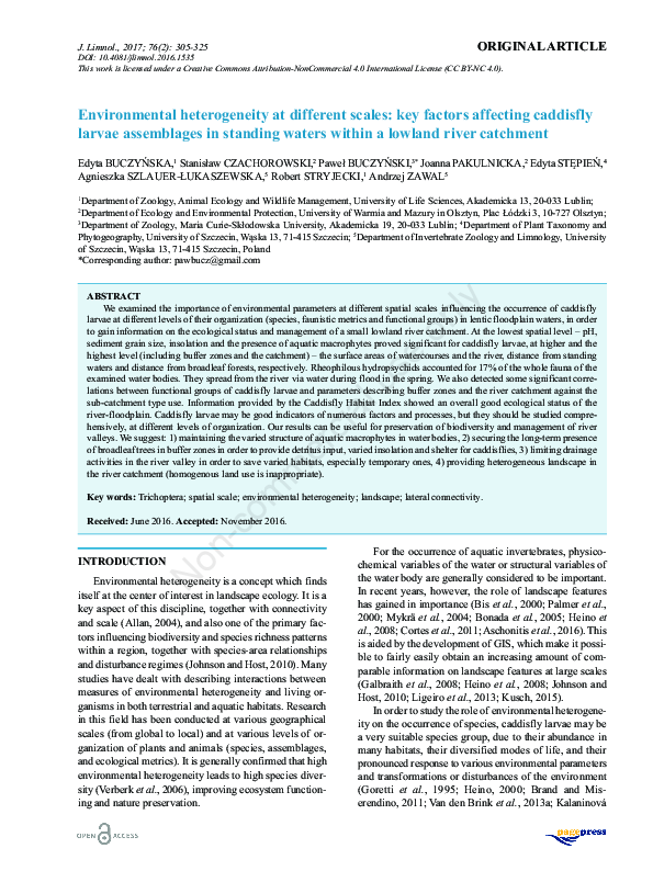 (PDF) Environmental heterogeneity at different scales: key factors affecting caddisfly larvae ...