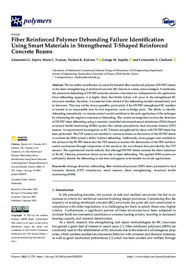 (PDF) Fiber Reinforced Polymer Debonding Failure Identification Using Smart Materials in ...