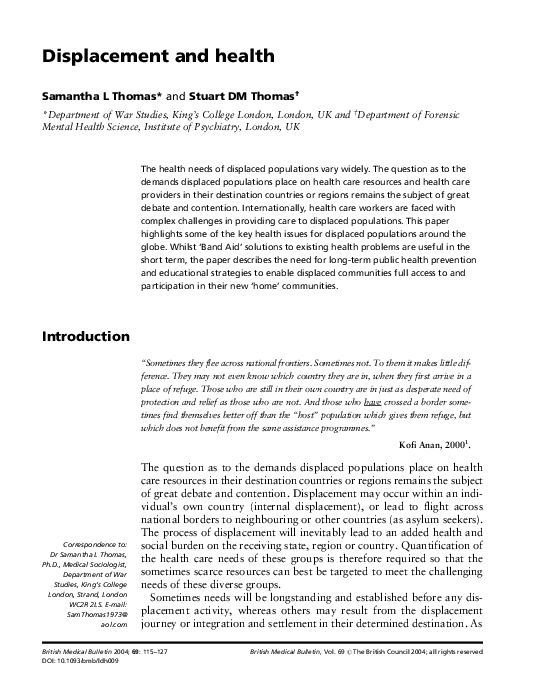 (PDF) Displacement and health