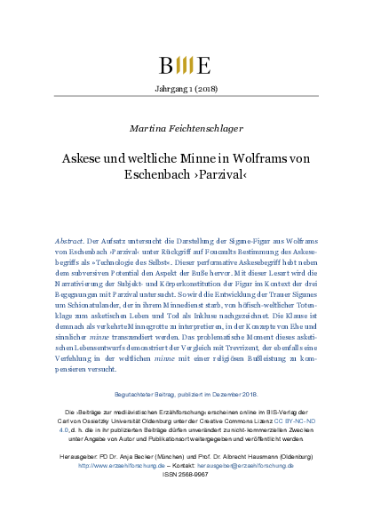 (PDF) Askese und weltliche Minne in Wolframs von Eschenbach ‚Parzival‘