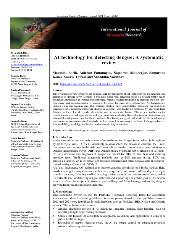 Pdf Ai Technology For Detecting Dengue A Systematic Review