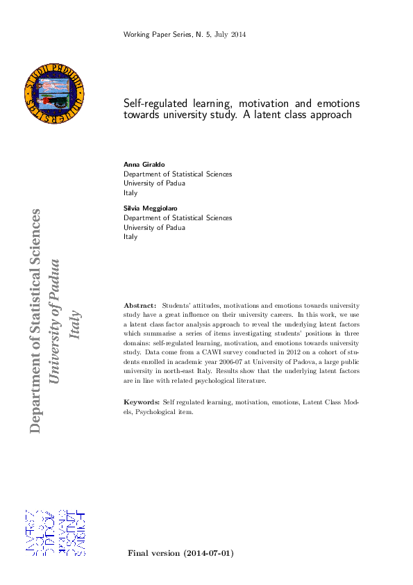(PDF) Self-Regulated Learning, Motivation and Emotions Towards University Study. A Latent Class ...