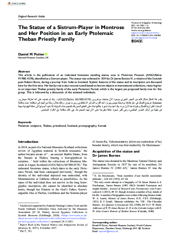 (PDF) The statue of a Sistrum-player in Montrose and her position in an ...