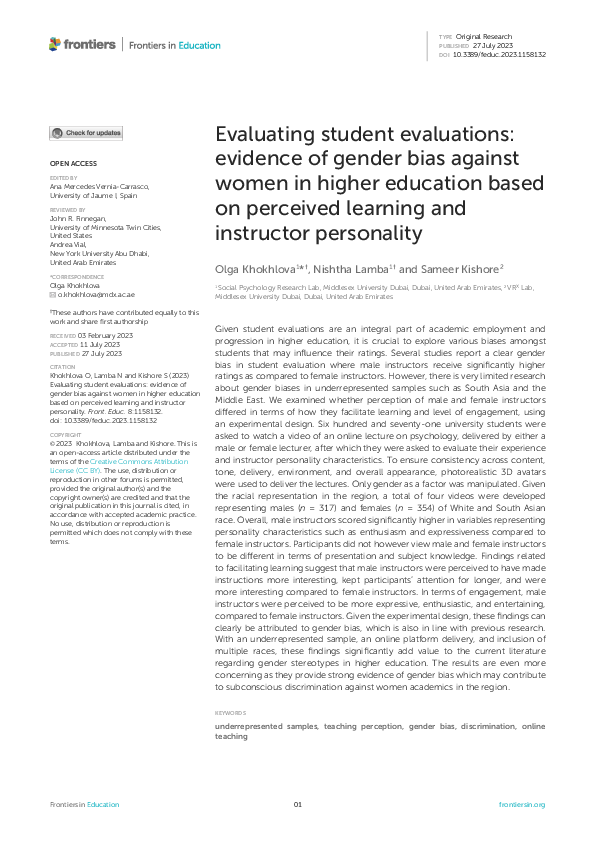 (PDF) Evaluating student evaluations: evidence of gender bias against women in higher education ...