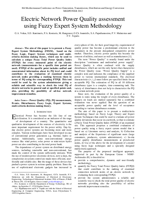 (PDF) Electric network power quality assessment using fuzzy expert system methodology | S ...