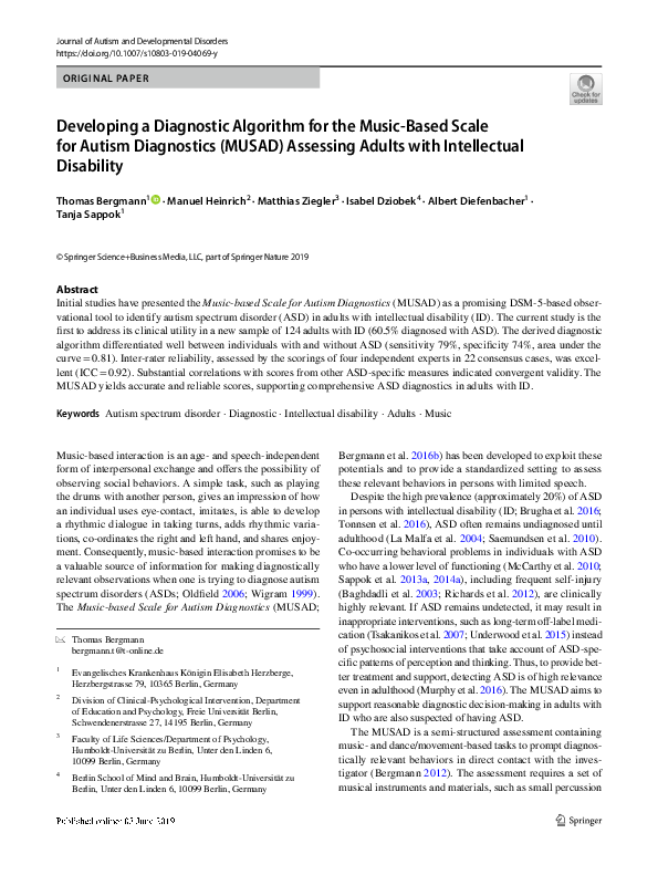 (PDF) Developing a Diagnostic Algorithm for the Music-Based Scale for Autism Diagnostics (MUSAD ...