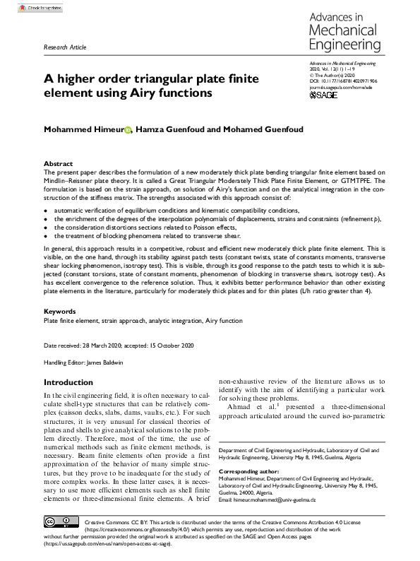 (PDF) A higher order triangular plate finite element using Airy functions