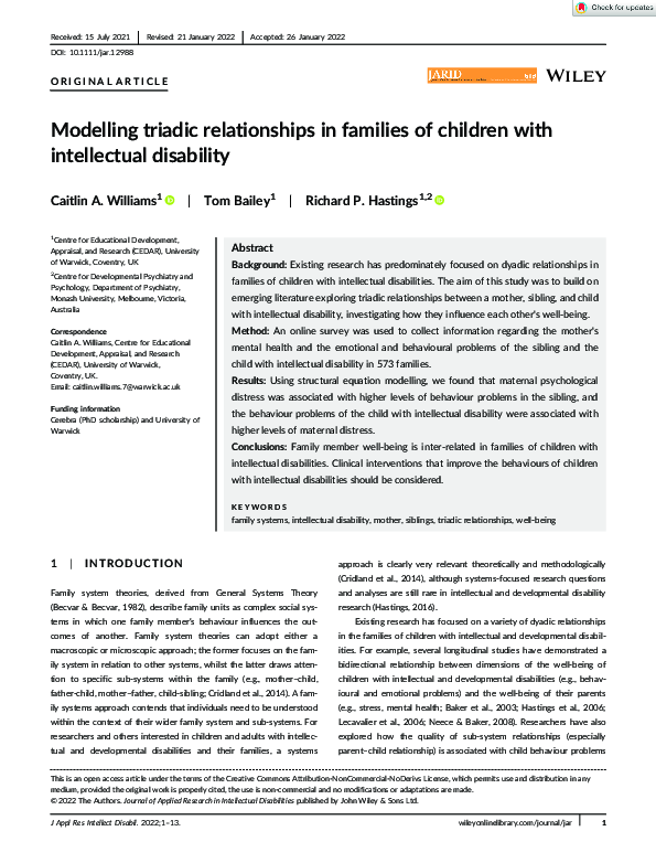 (PDF) Modelling triadic relationships in families of children with ...