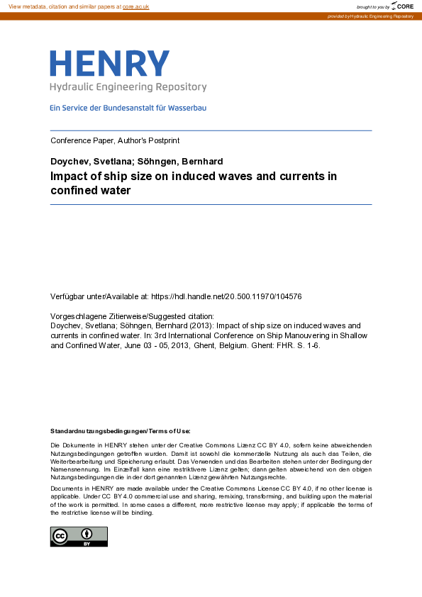 (PDF) Impact of ship size on induced waves and currents in confined water