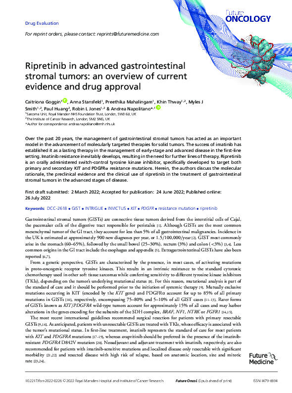 (PDF) Ripretinib in advanced gastrointestinal stromal tumors: an ...