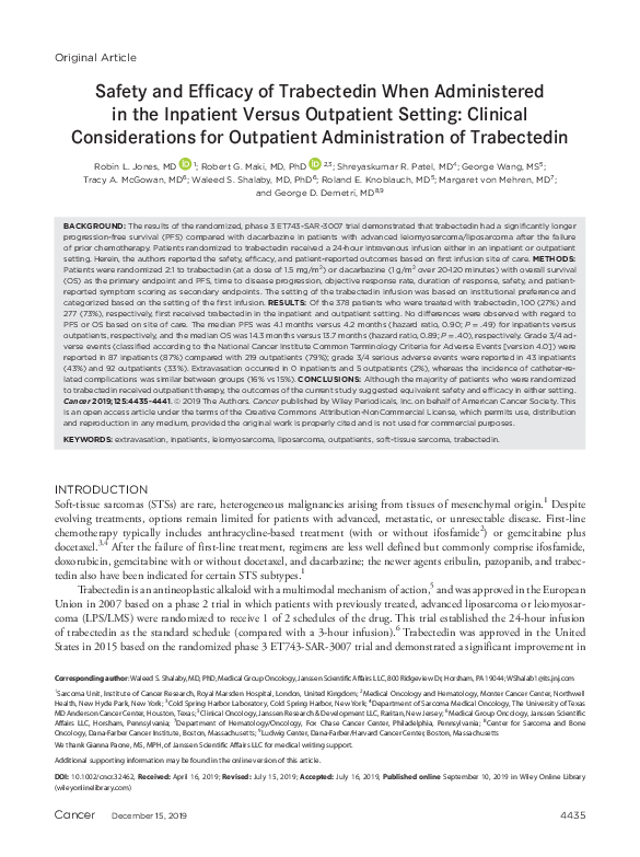(PDF) Safety and efficacy of trabectedin when administered in the ...