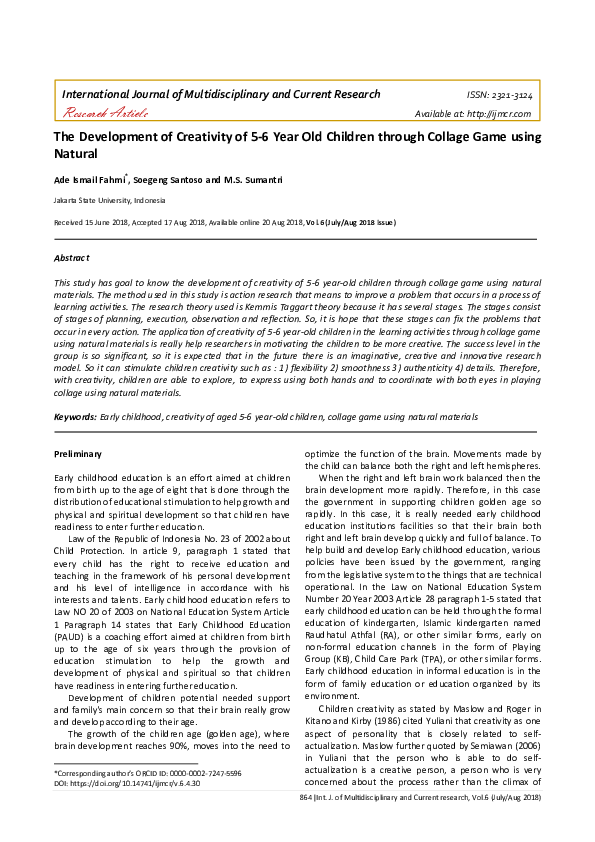 (PDF) The Development of Creativity of 5-6 Year Old Children through ...