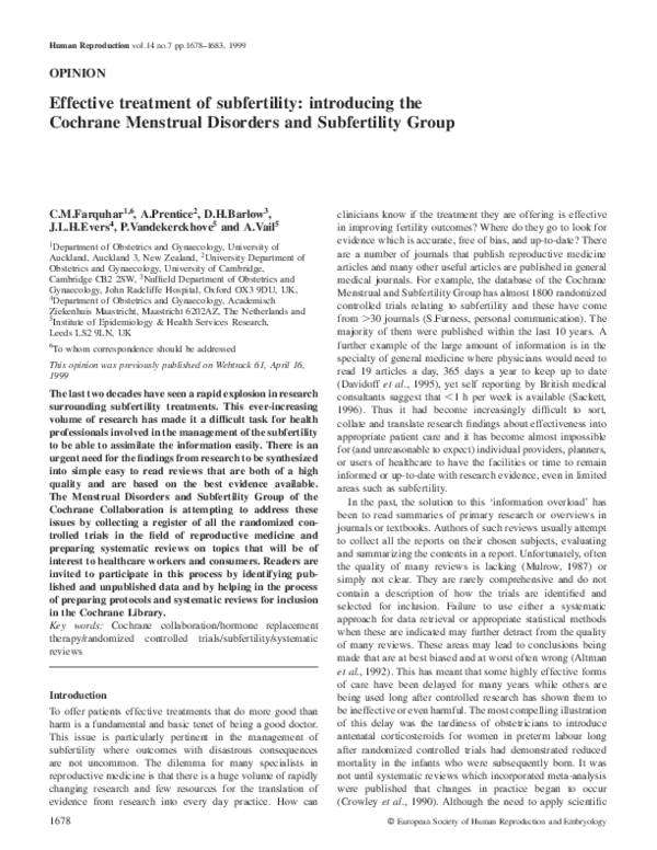 (PDF) Effective treatment of subfertility: introducing the Cochrane ...