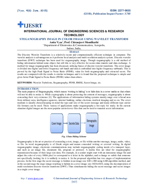(PDF) Wavelet-Based Image Steganography Technique