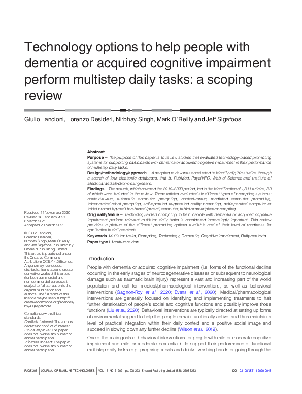 (PDF) Technology options to help people with dementia or acquired ...