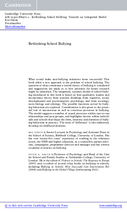 (PDF) Rethinking school bullying: towards an integrated model