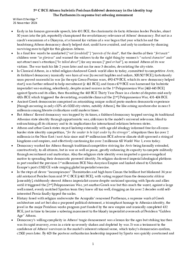 (PDF) 5 th C BCE Athens: hubristic Periclean fishbowl democracy in the ...