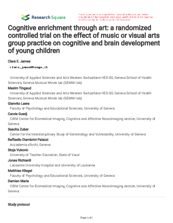(PDF) Cognitive enrichment through art: a randomized controlled trial ...