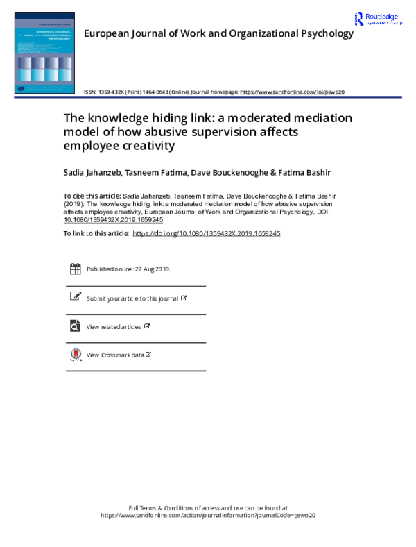 (PDF) The knowledge hiding link: a moderated mediation model of how abusive supervision affects ...