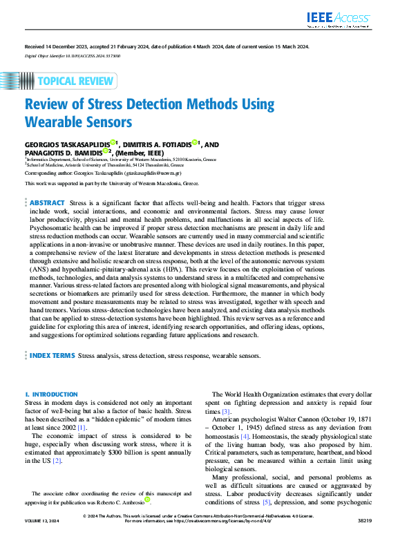 Pdf Review Of Stress Detection Methods Using Wearable Sensors