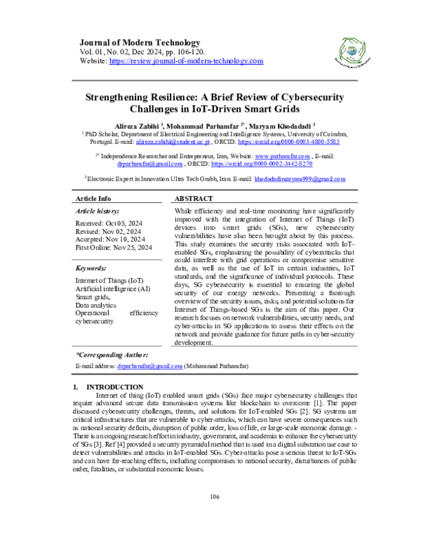 (PDF) Strengthening Resilience: A Brief Review of Cybersecurity Challenges in IoT-Driven Smart Grids