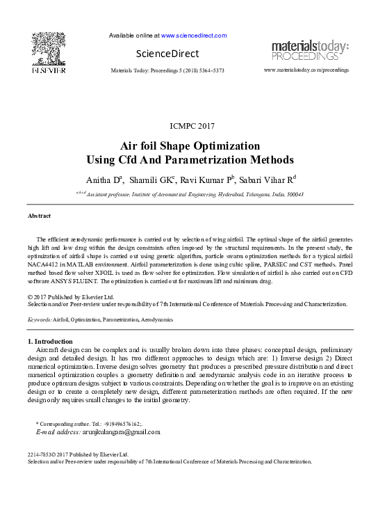 (PDF) Air foil Shape Optimization Using Cfd And Parametrization Methods