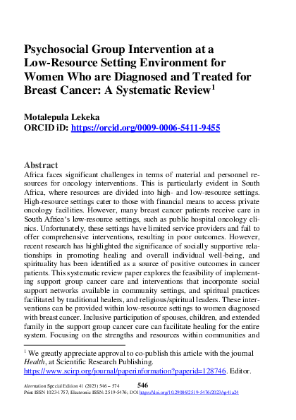 (PDF) Psychosocial Group Intervention