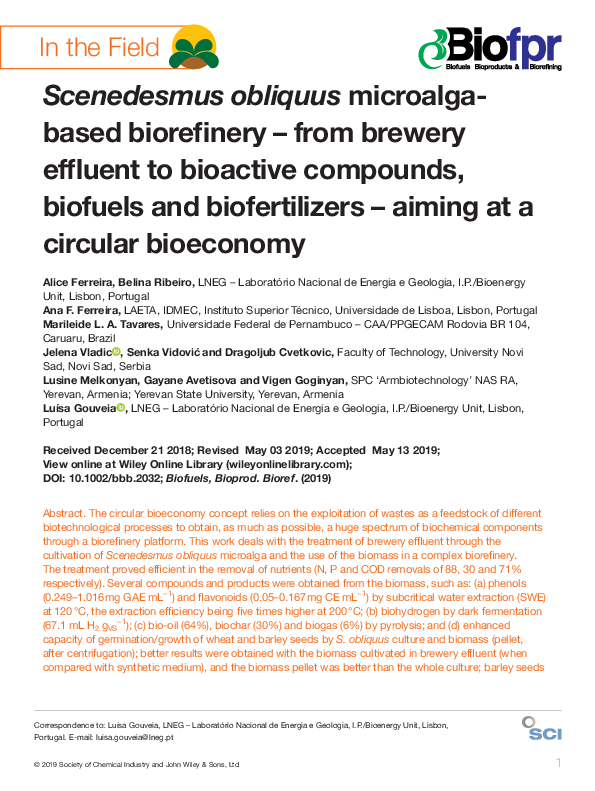 (PDF) Scenedesmus obliquus microalga‐based biorefinery – from brewery effluent to bioactive ...