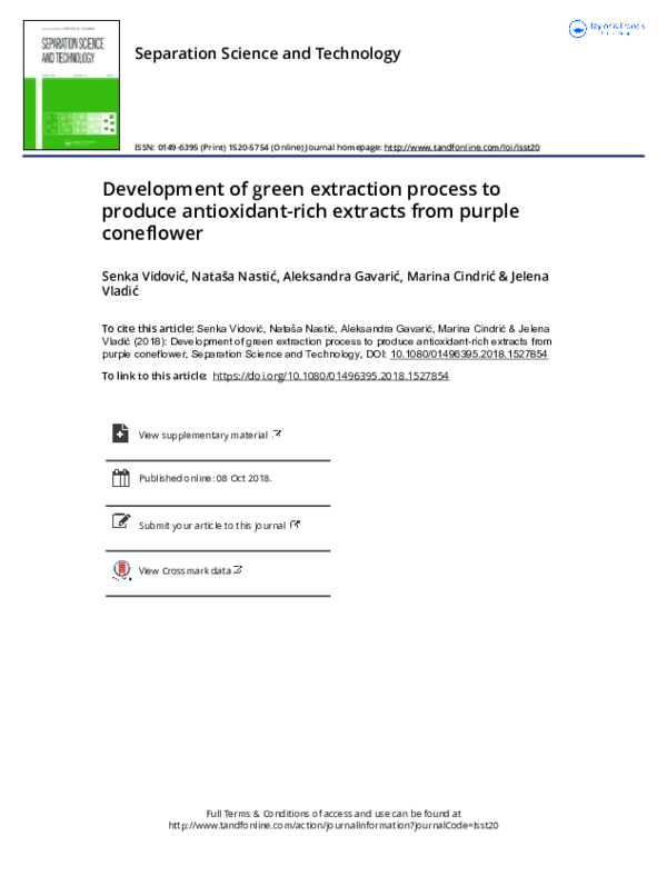 (PDF) Development of green extraction process to produce antioxidant ...
