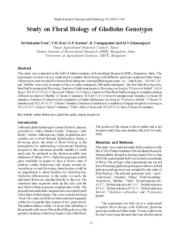 (PDF) Study on Floral Biology of Gladiolus Genotypes