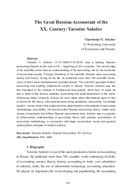 (PDF) The Great Russian Accountant of the XX. Century: Yaroslav Sokolov