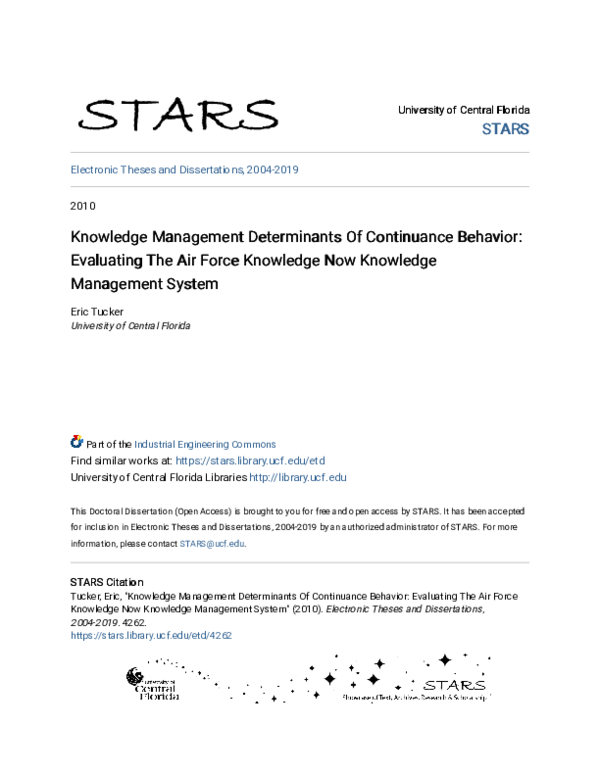 (PDF) Knowledge Management Determinants Of Continuance Behavior ...