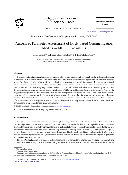 Pdf Automatic Parameter Assessment Of Logp Based Communication Models In Mpi Environments