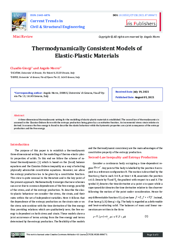 (PDF) Thermodynamically Consistent Models of Elastic-Plastic Materials