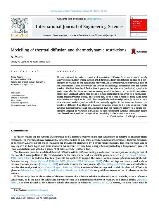 (PDF) Modelling of thermal diffusion and thermodynamic restrictions