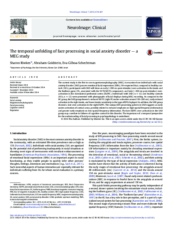 (PDF) The temporal unfolding of face processing in social anxiety ...