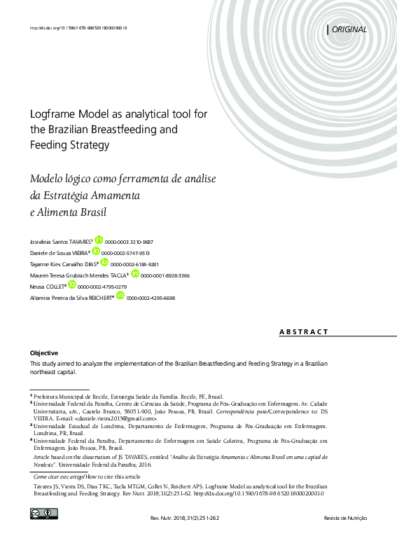 (PDF) Logframe Model as analytical tool for the Brazilian Breastfeeding and Feeding Strategy