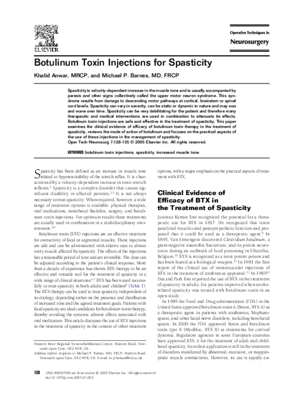 (PDF) Botulinum Toxin Injections for Spasticity