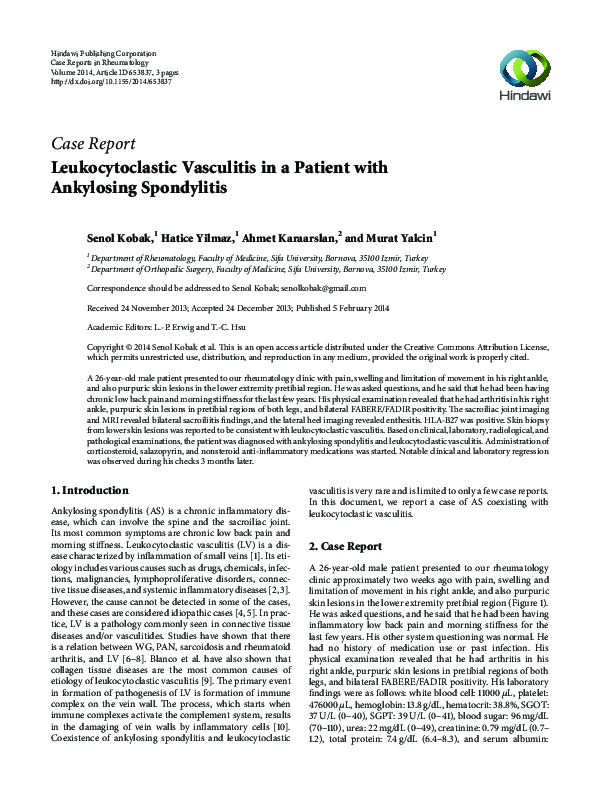 (PDF) Leukocytoclastic Vasculitis in a Patient with Ankylosing Spondylitis