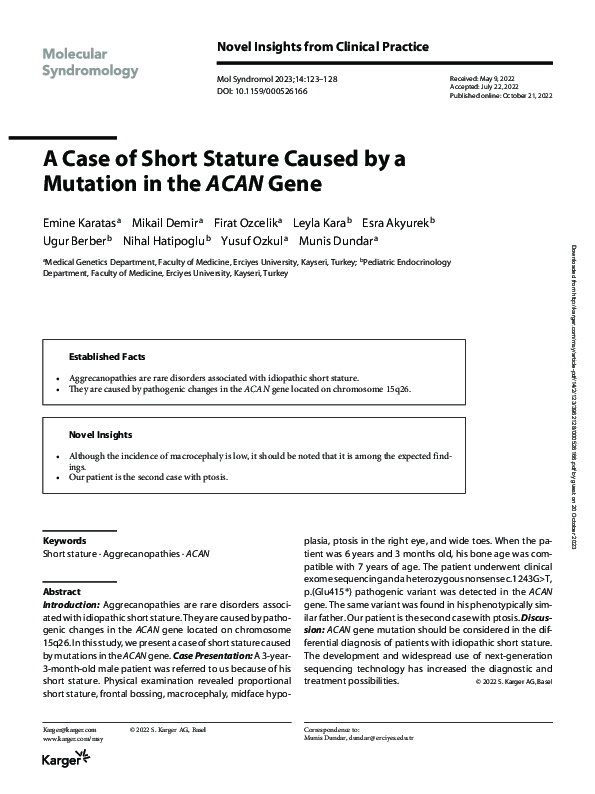 (PDF) Short Stature Due to ACAN Gene Mutation: A Case Study