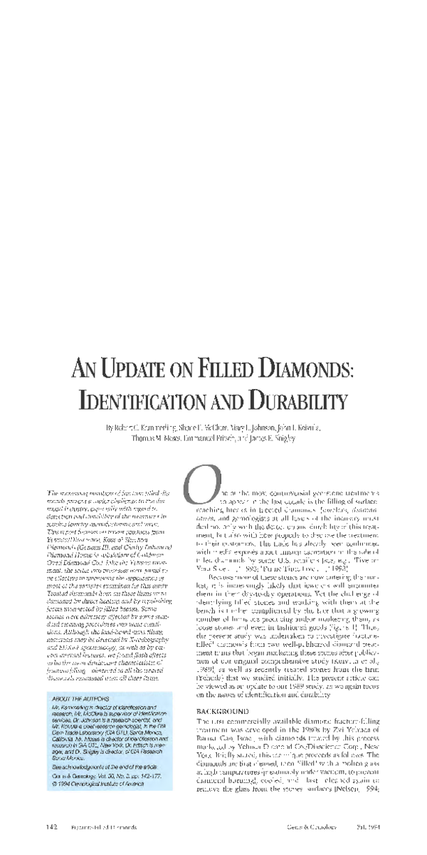 (PDF) An Update on Filled Diamonds: Identification and Durability