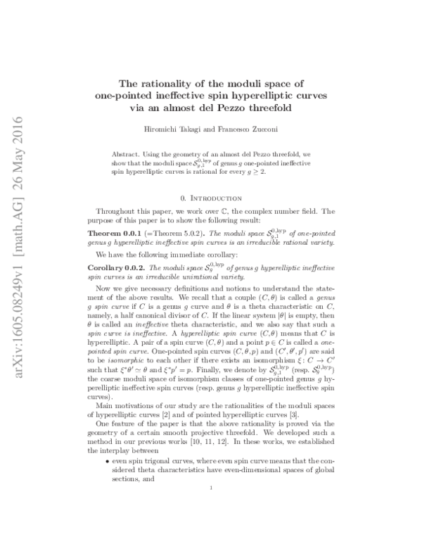 Pdf The Rationality Of The Moduli Space Of One Pointed Ineffective Spin Hyperelliptic Curves