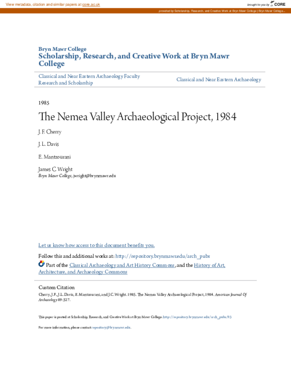 (PDF) The Nemea Valley Archaeological Project, 1984