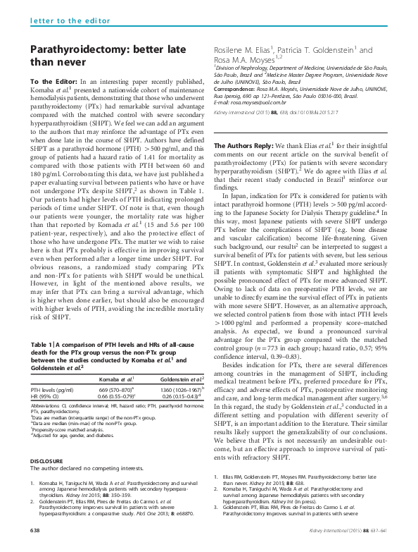 (PDF) Parathyroidectomy: better late than never